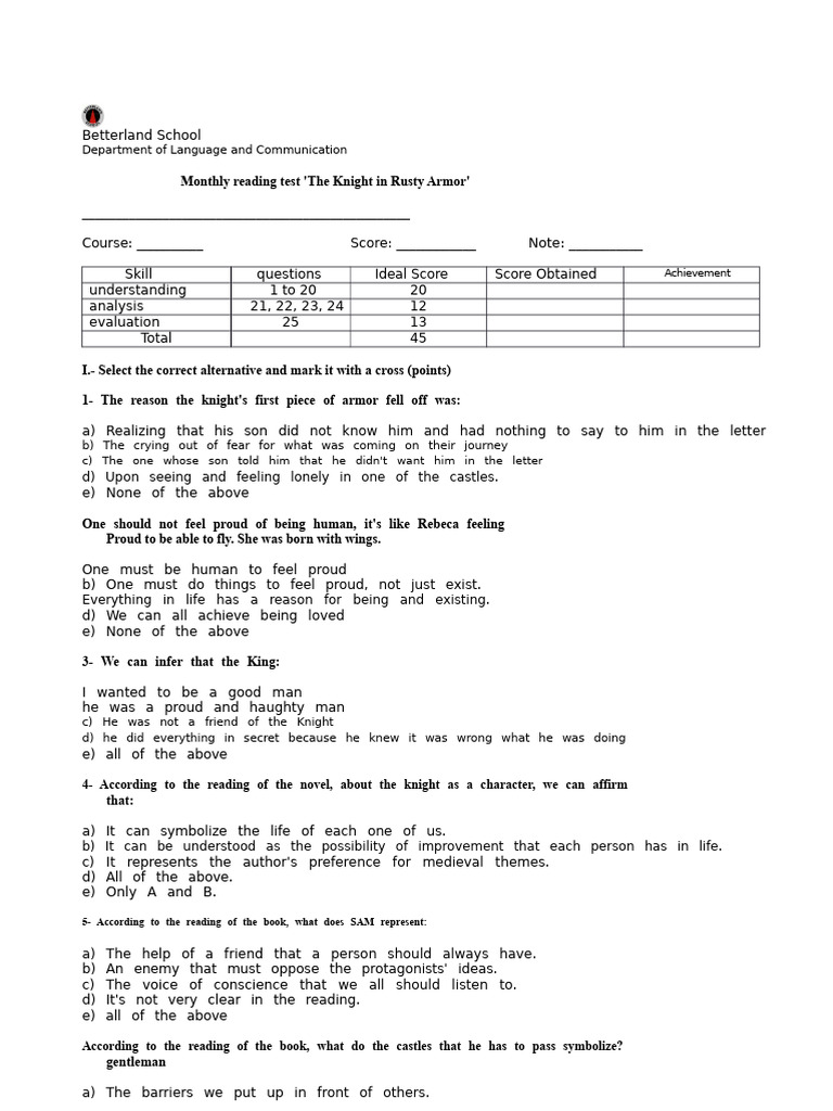 The Knight of The Rusty Armor | PDF | Reading Comprehension