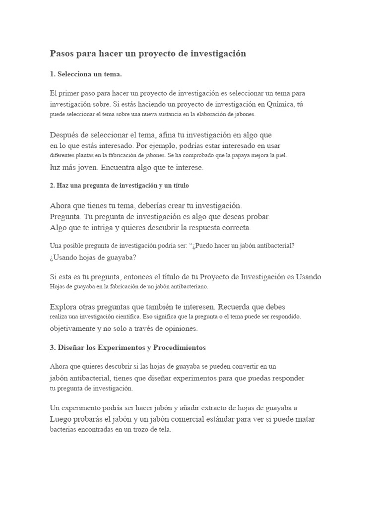 Pasos para Hacer Un Proyecto de Investigación | PDF | Experimentar | Datos