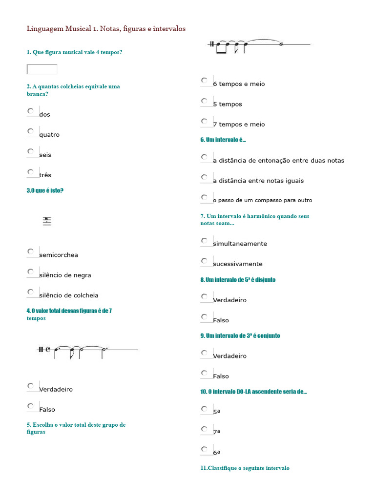 Notas e Intervalos na Linguagem Musical | PDF | Intervalo (música ...