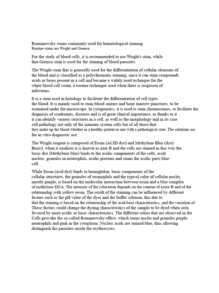 Wright and Giemsa staining | PDF | Staining | Biology