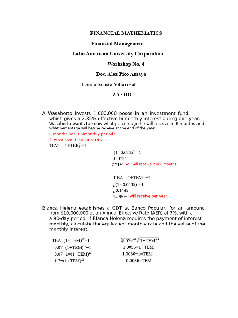 Financial Mathematics Investment Calculations | PDF | Interest ...