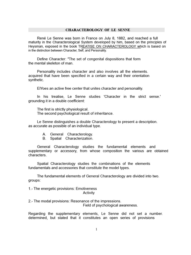 Characterology of Le Senne | PDF | Emotions | Reason
