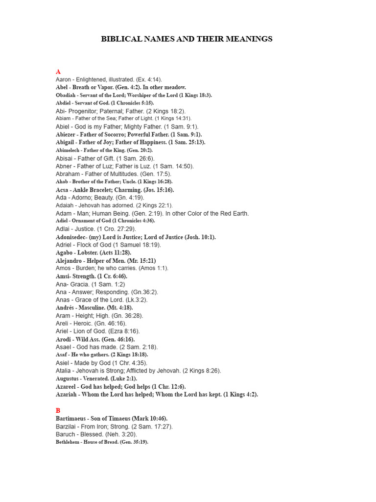 Biblical Names and Their Meanings | PDF | Books Of Kings | Book Of Genesis