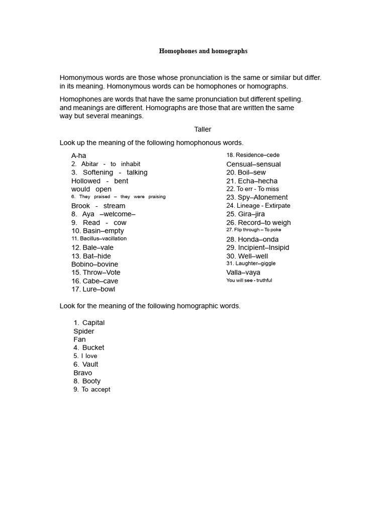 Homophones and Homographs | PDF