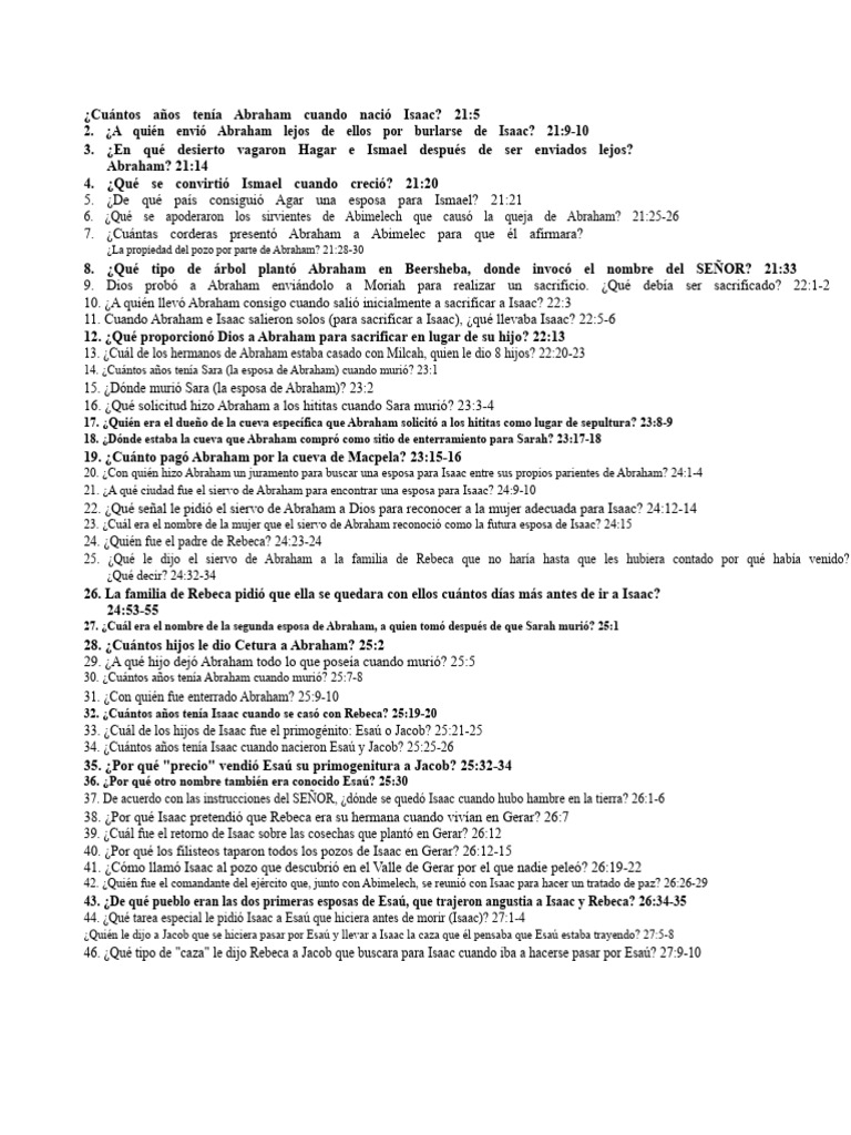 Cuestionario Sobre El Génesis | PDF | Jacob | Abrahán