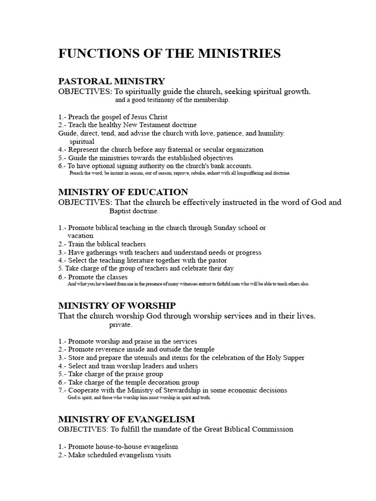 Functions of The Ministries - Baptist Church Rebirth | PDF | Christian ...