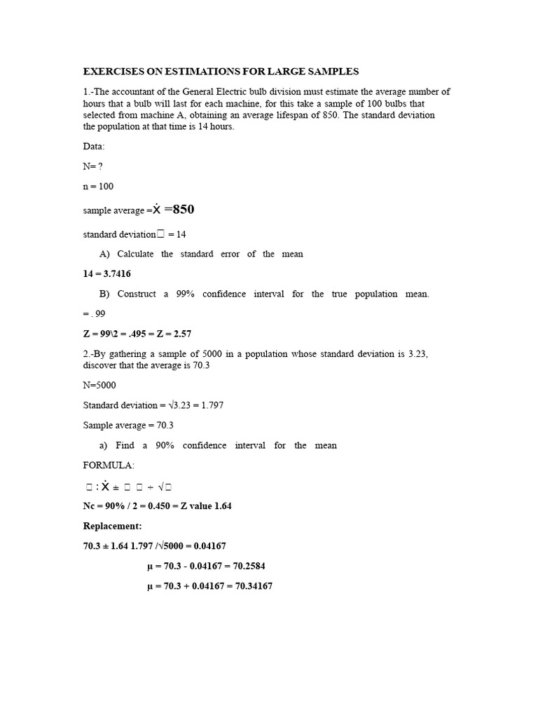 Exercises On Estimations For Large Samples PDF | PDF | Standard ...
