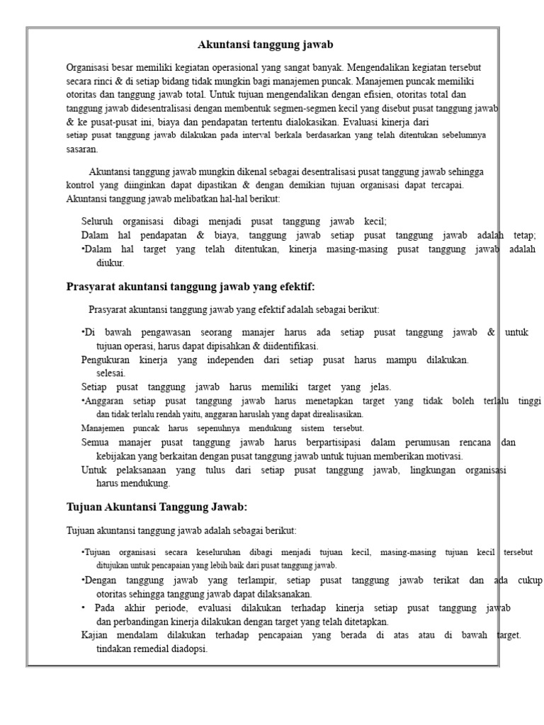 Akuntansi Tanggung Jawab dalam Organisasi | PDF