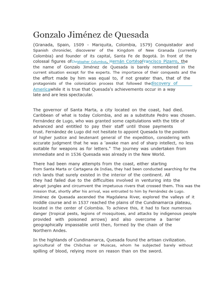 Biography of Gonzalo Jiménez de Quesada | PDF | Colombia | South America