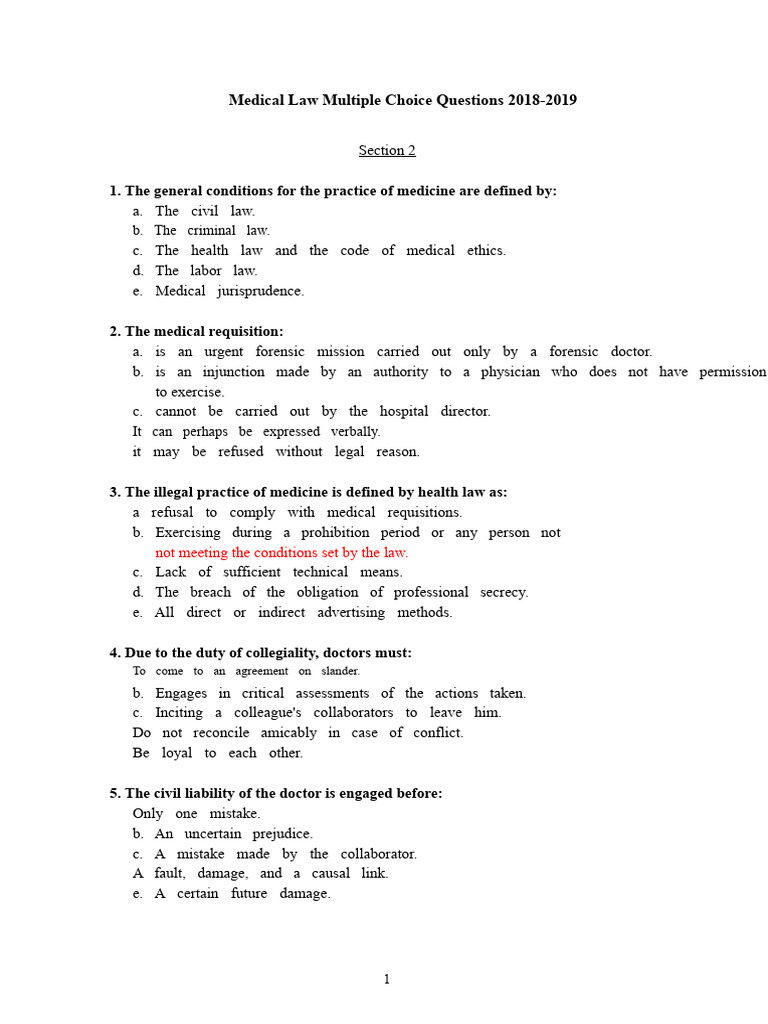 medical_law_multiple_choice_questions_2018-2019 | PDF | Medicine ...