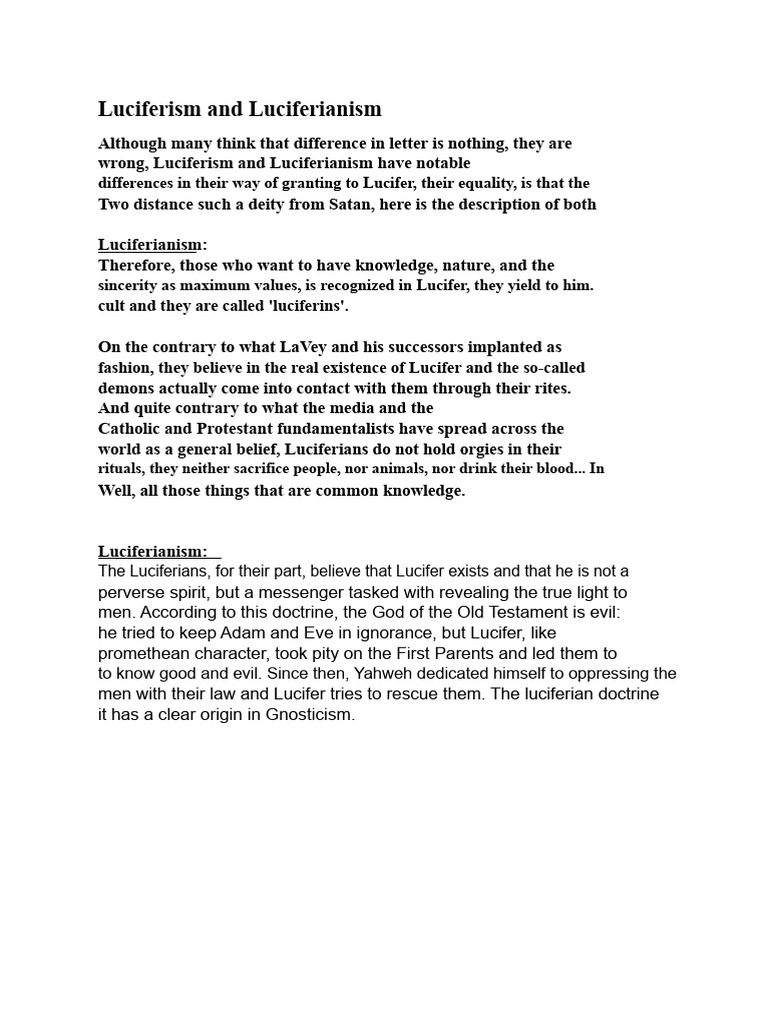 Luciferism and Luciferianism | PDF