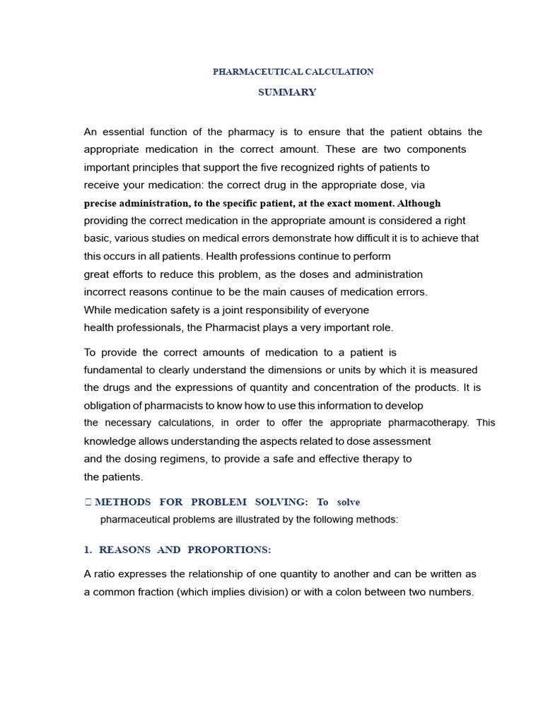 PHARMACEUTICAL CALCULATION SUMMARY CETES - Final | PDF | Significant ...