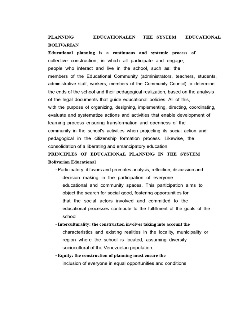 Bolivarian Educational Planning Guide | PDF | Learning | Knowledge