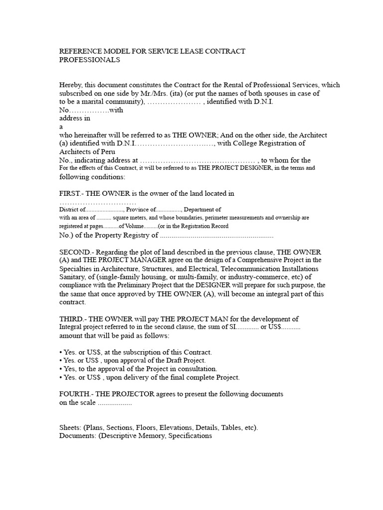Reference Model of Professional Services Lease Agreement | PDF ...