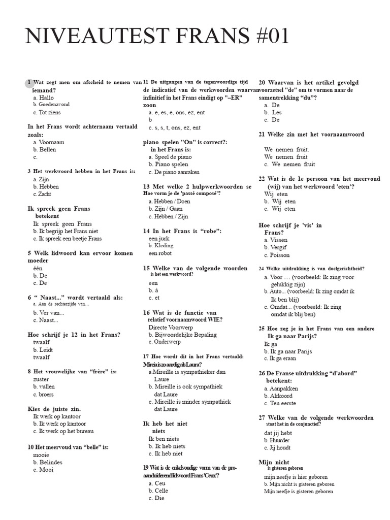 Test Niveau Frans | PDF