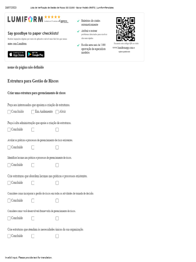 Checklist ISO 31000: Gestão de Riscos Grátis | PDF | Governança ...