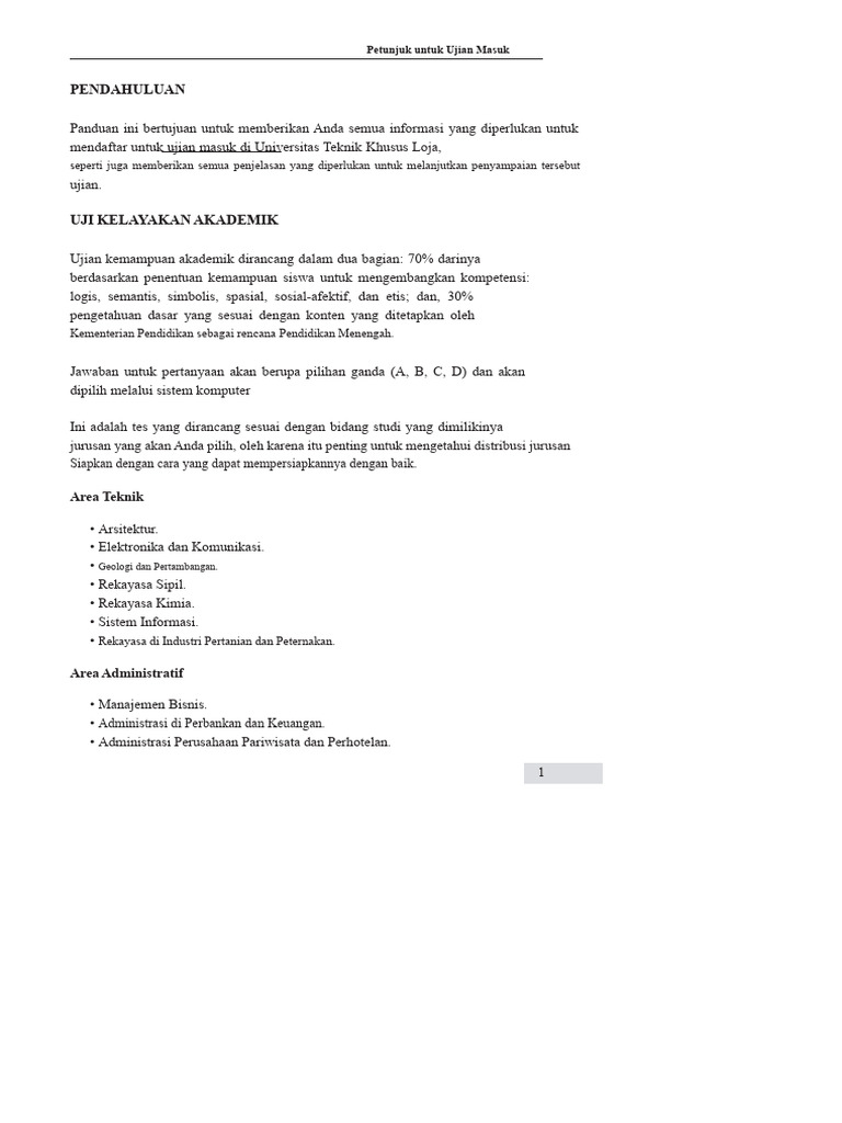Panduan Ujian Masuk UTPL 2023 | PDF