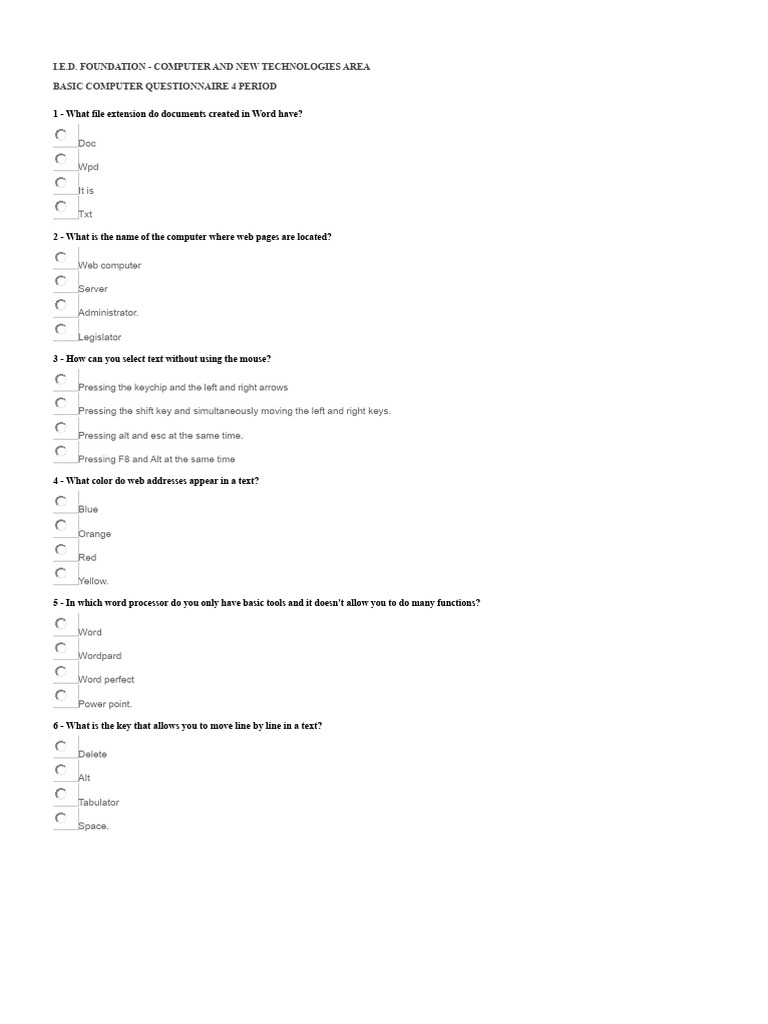 computer questionnaire 35 questions - by HERNANDO MERCADO S | PDF ...