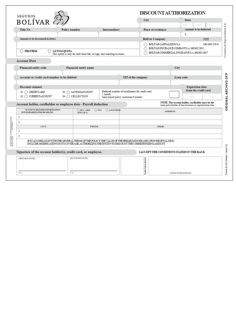 B-335 Discount Authorization | PDF | Credit Card | Insurance