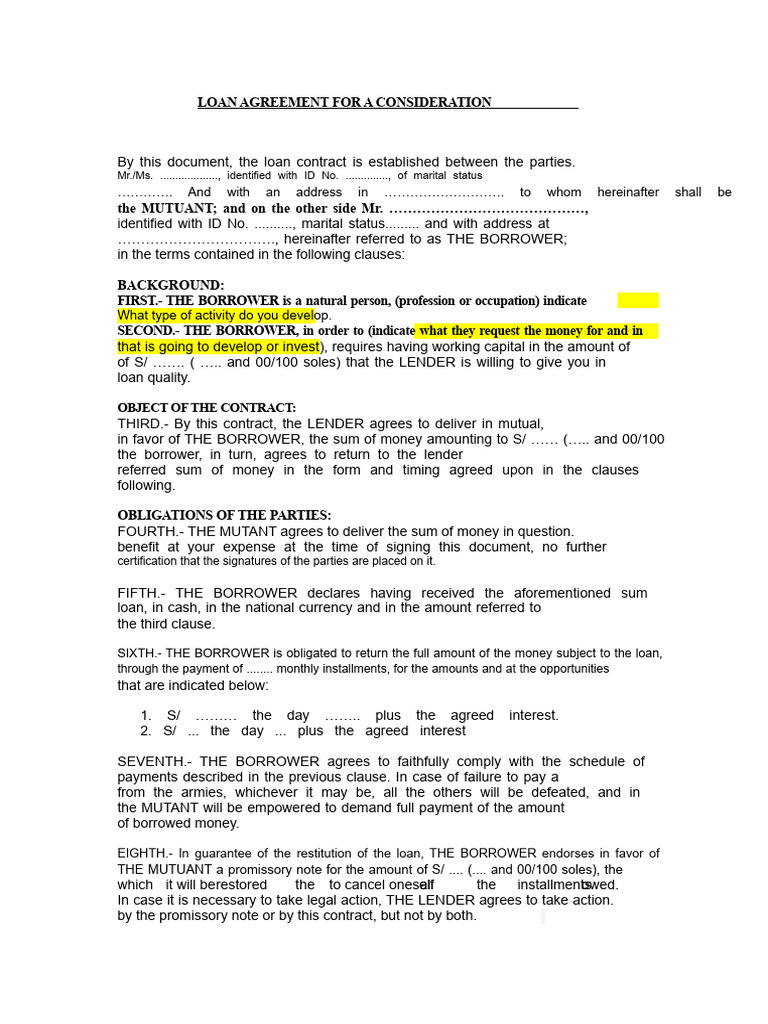 Loan Agreement For Consideration, With Bill of Exchange Clause | PDF | Loans | Interest