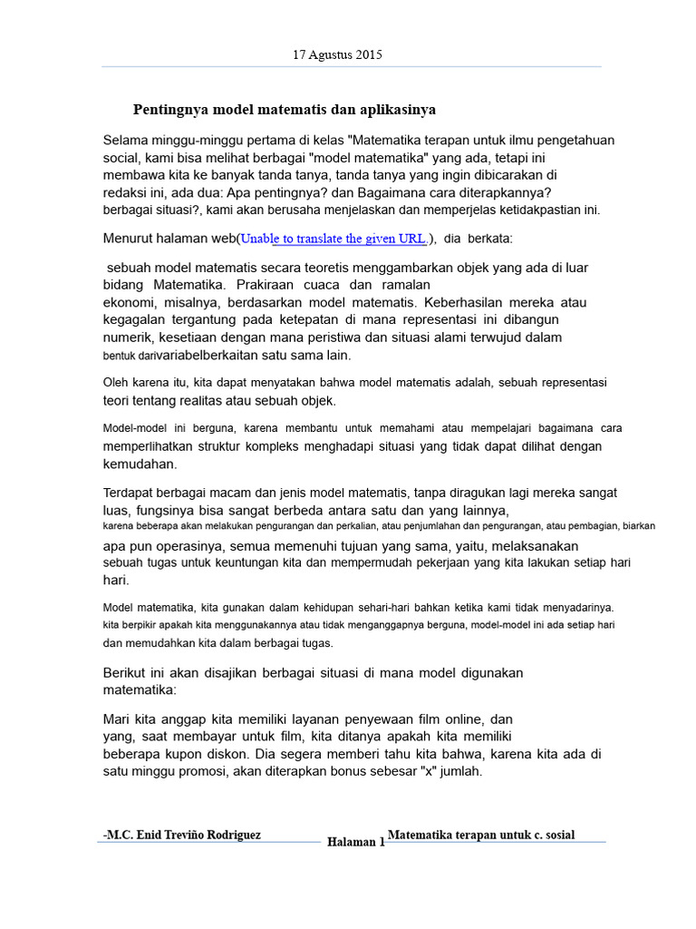 Pentingnya Model Matematis dalam Kehidupan | PDF