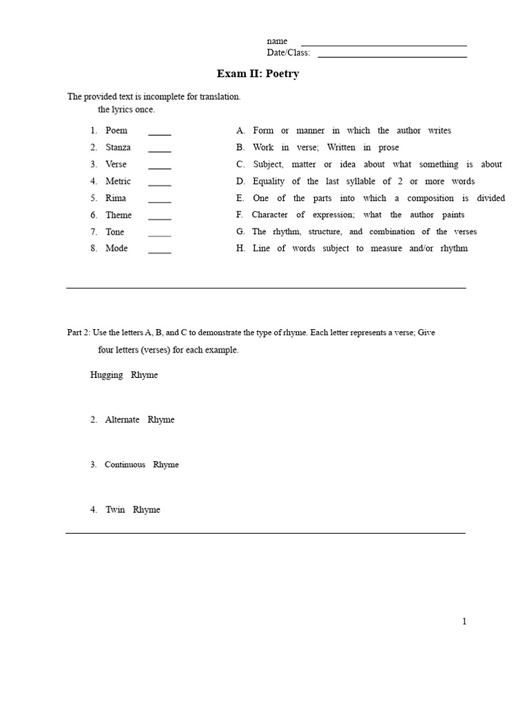 summative-assessment-Exam-II-poetry.docx | PDF | Poetry | Rhyme