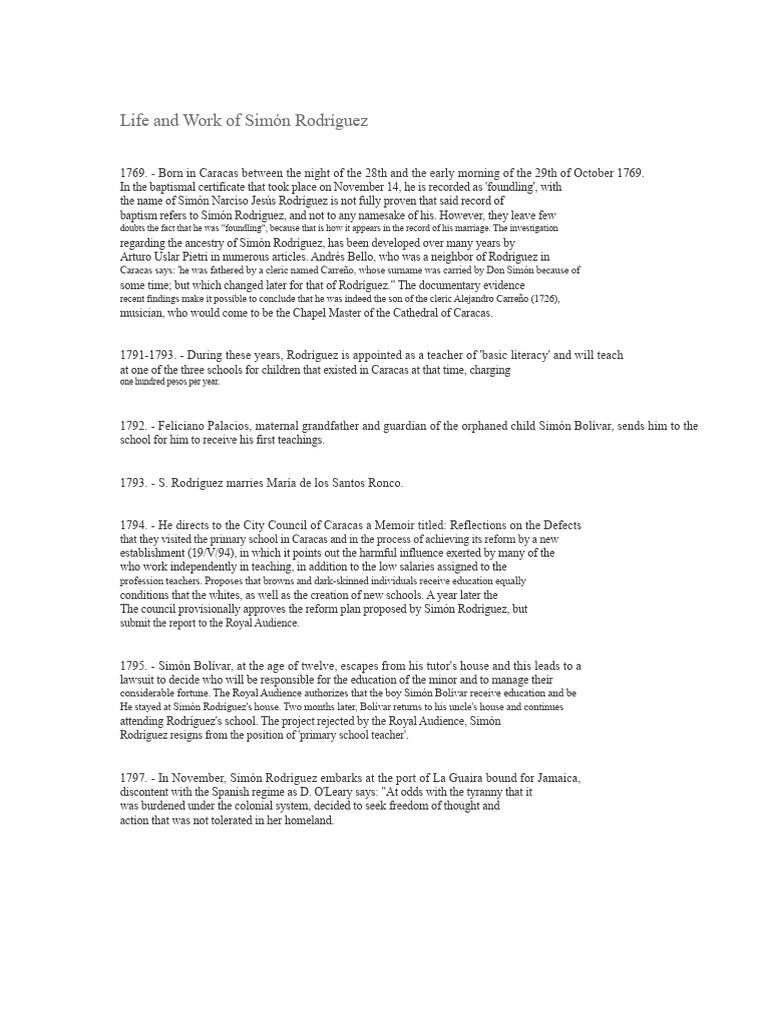 Life and Work of Simón Rodríguez | PDF