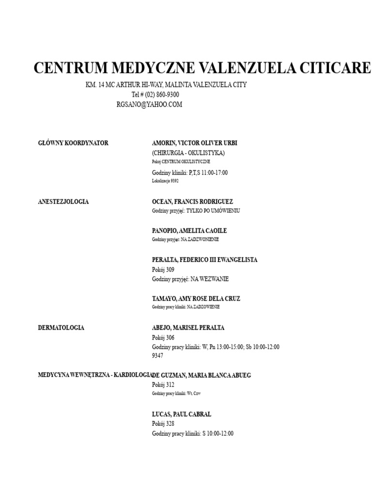Centrum Medyczne Citicare W Valenzuela Maj 2019 | PDF
