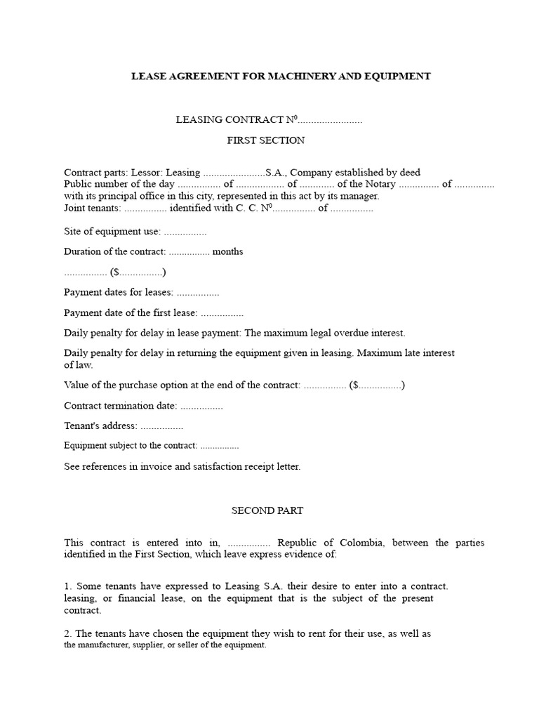 Leasing Contract For Machinery and Equipment | PDF | Lease | Leasehold ...