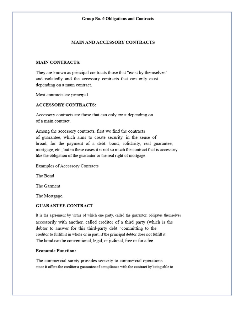 Understanding Main and Accessory Contracts | PDF | Guarantee | Surety
