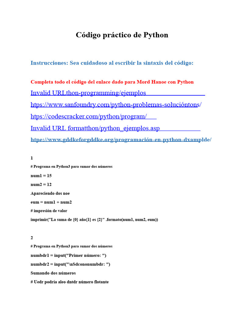 Códigos de Práctica de Python | PDF | Python (lenguaje de programación) | Programación de ...