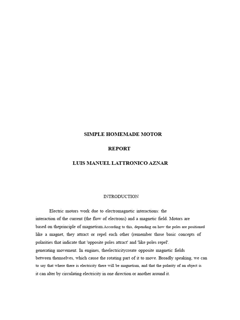 Simple Homemade Motor Report | PDF | Electric Motor | Magnetic Field