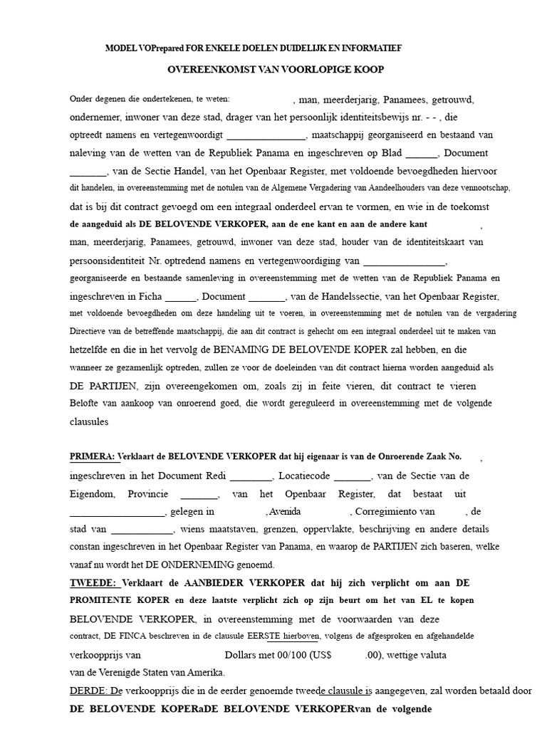 Model Belofte Koopovereenkomst | PDF