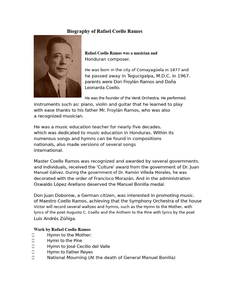Rafael Coello Ramos: Honduran Composer | PDF