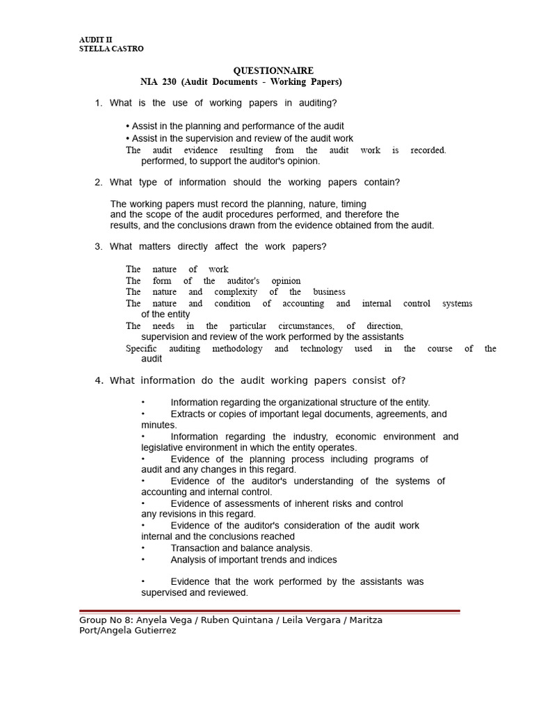 QUESTIONNAIRE__NIA__230_and_240 FINAL | PDF | Audit | Internal Control