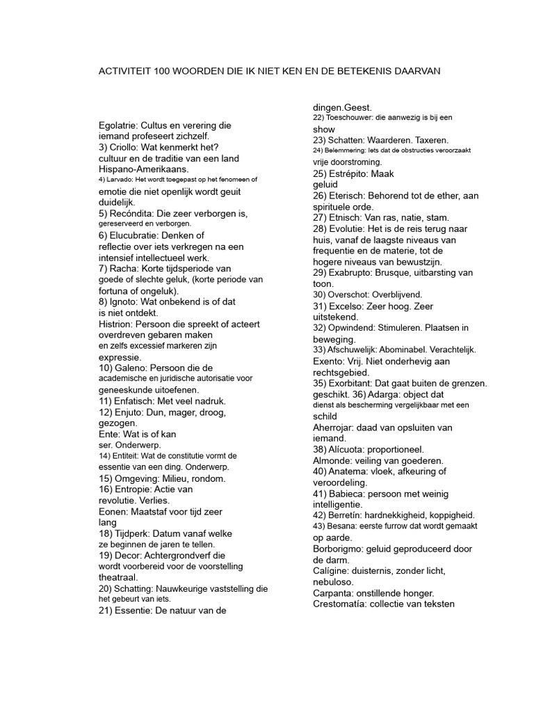 Activiteit 100 Woorden Die Ik Niet Ken en de Betekenis Ervan | PDF