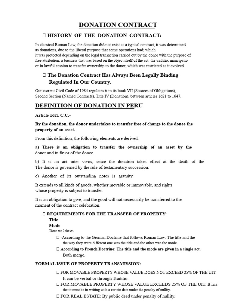 Group #2 Donation Contract | PDF | Property | Ownership