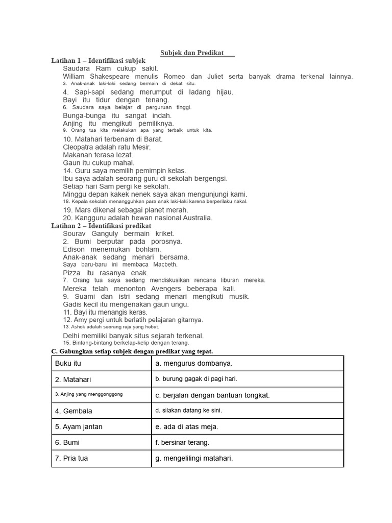 Subjek dan Predikat dalam Kalimat | PDF