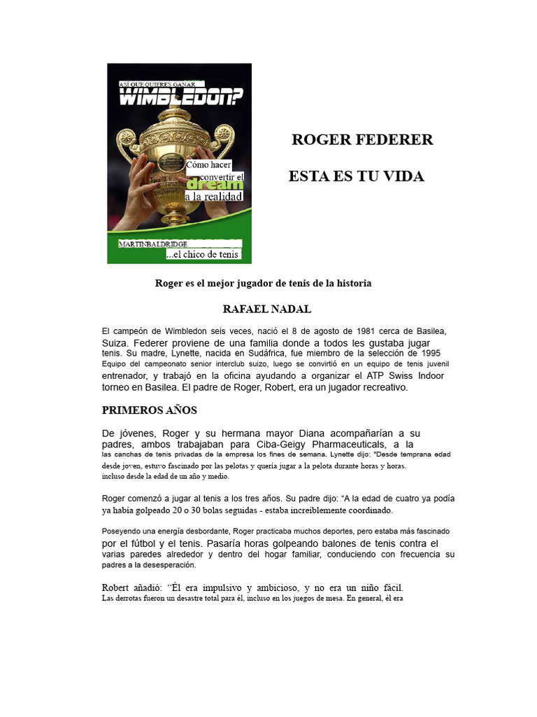 La infancia de Roger Federer | PDF | Roger Federer | Grand Slam (Tenis)