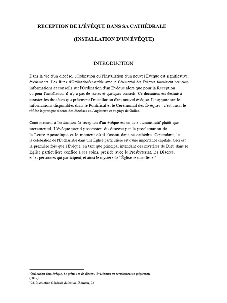 Installation d'un Évêque en Cathédrale | PDF | Évêque | Ordination