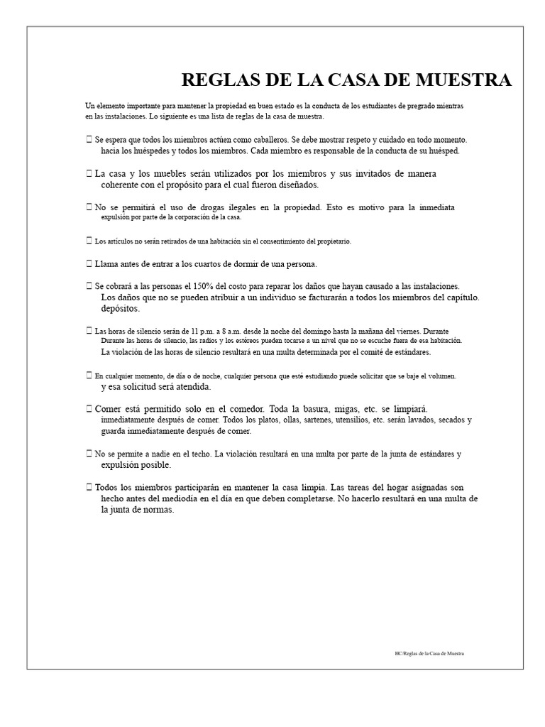 Muestra de Reglas de La Casa | PDF