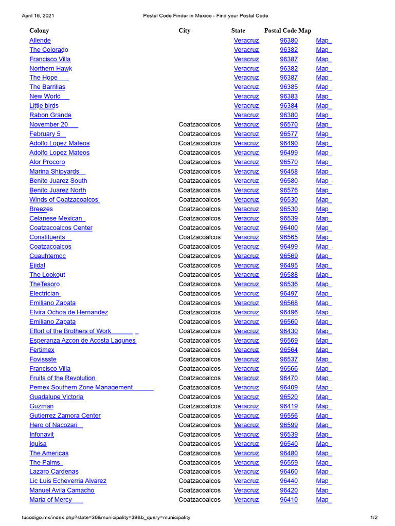 Veracruz Postal Code Directory | PDF | Mexico | Politics Of Mexico