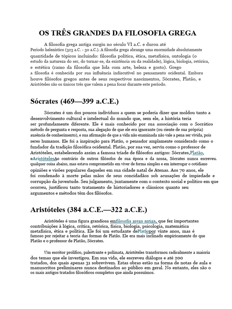 Os Três Grandes da Filosofia Grega | PDF | Aristóteles | Filosofia ...