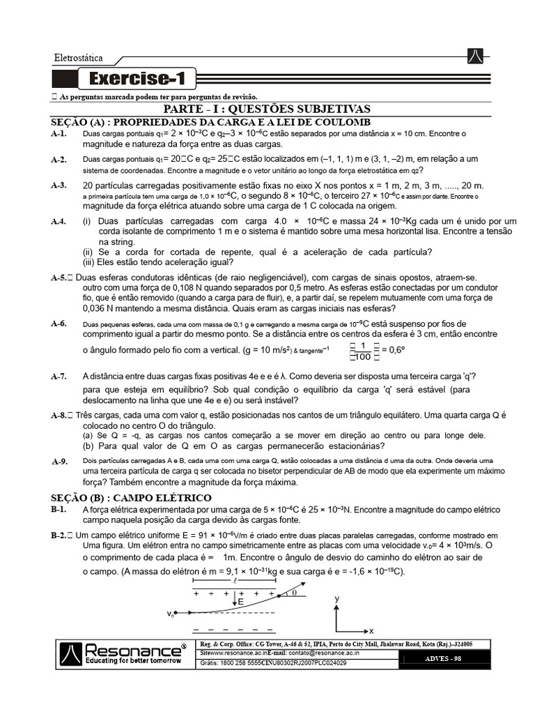 Exercícios de Eletrostática | PDF | Campo elétrico | Eletricidade
