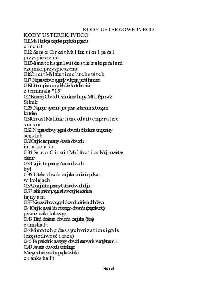 Kody Usterek Iveco | PDF