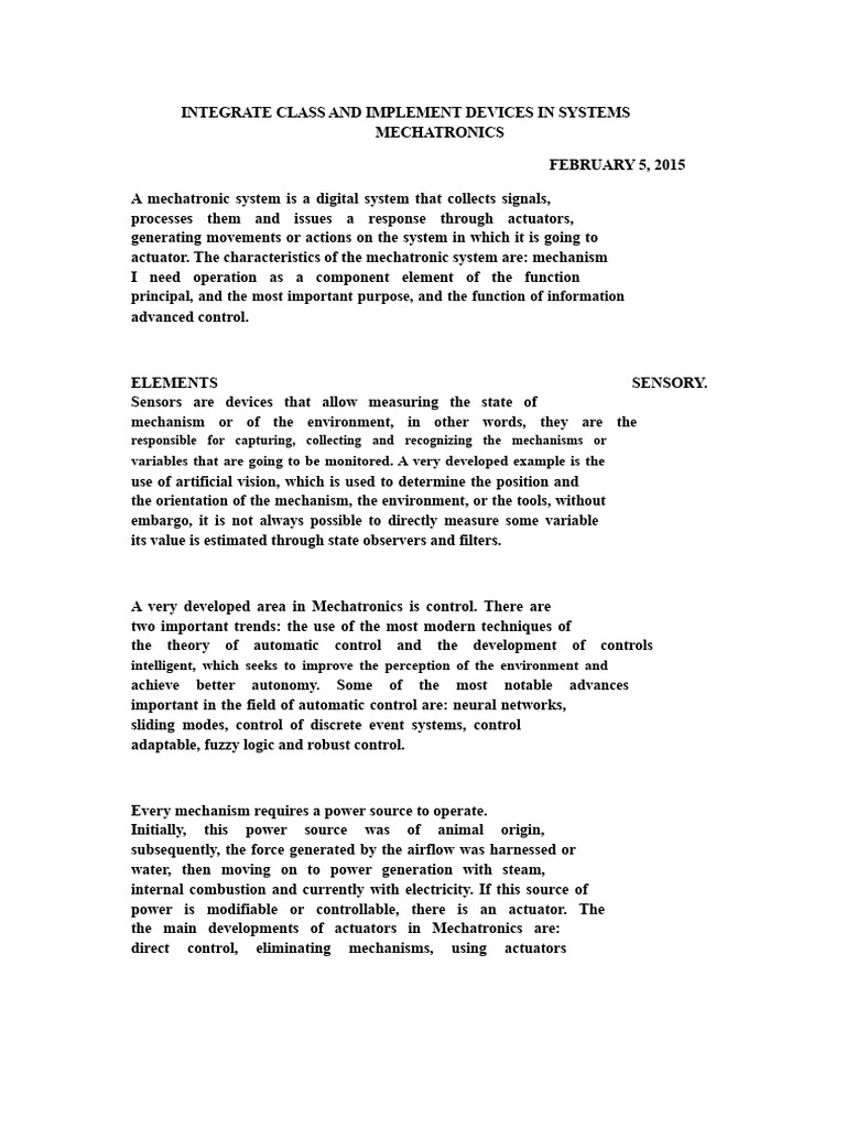 Definition of Mechatronic System | PDF | Mechatronics | Actuator