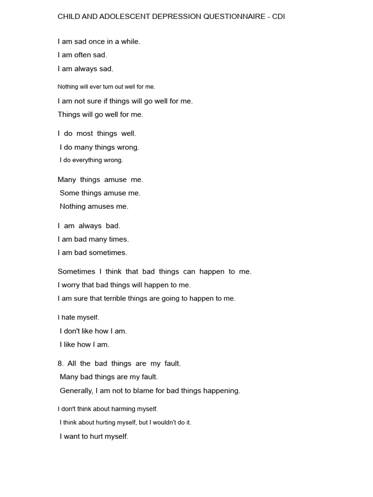 Child Depression Questionnaire Guide | PDF | Depression (Mood) | Mental ...