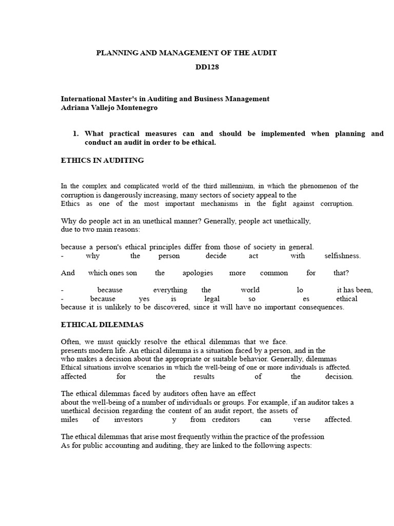 Ethical Audit Planning and Management | PDF | Audit | Financial Audit