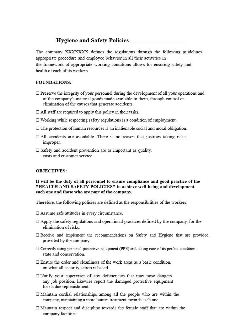 Hygiene and Safety Policies | PDF