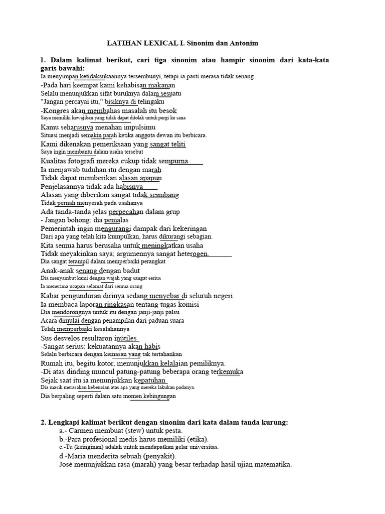 Soal Sinonim dan Antonim Kelas 6 | PDF